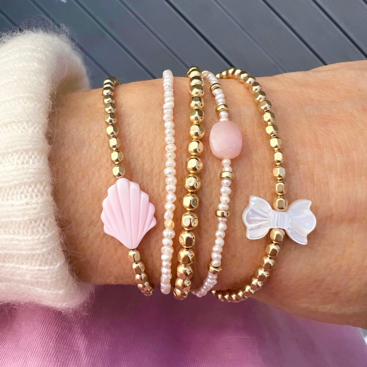 pale pink conch shell bracelet – Lucy Simmons Jewellery